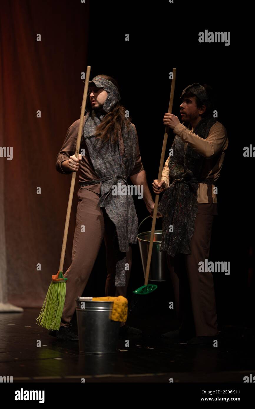 Actors and actresses play a modern lyrical performance of the theater ...