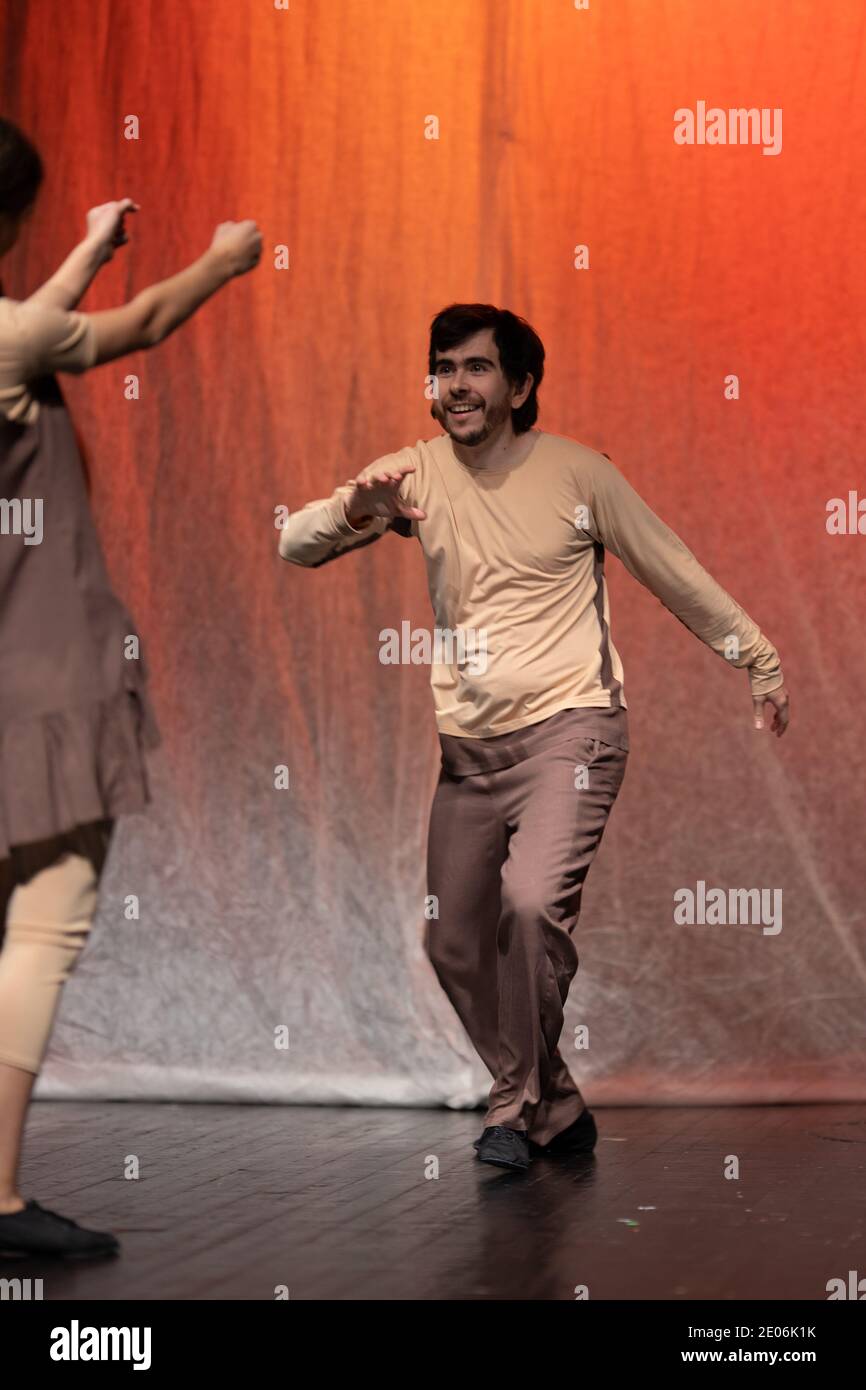 Actors and actresses play a modern lyrical performance of the theater ...