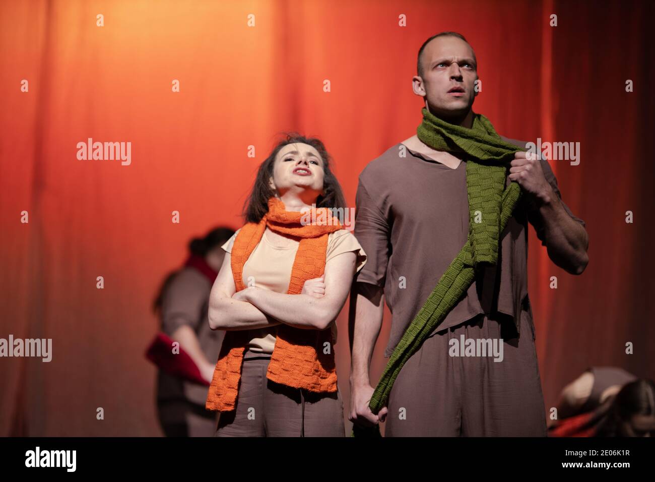 Actors and actresses play a modern lyrical performance of the theater ...