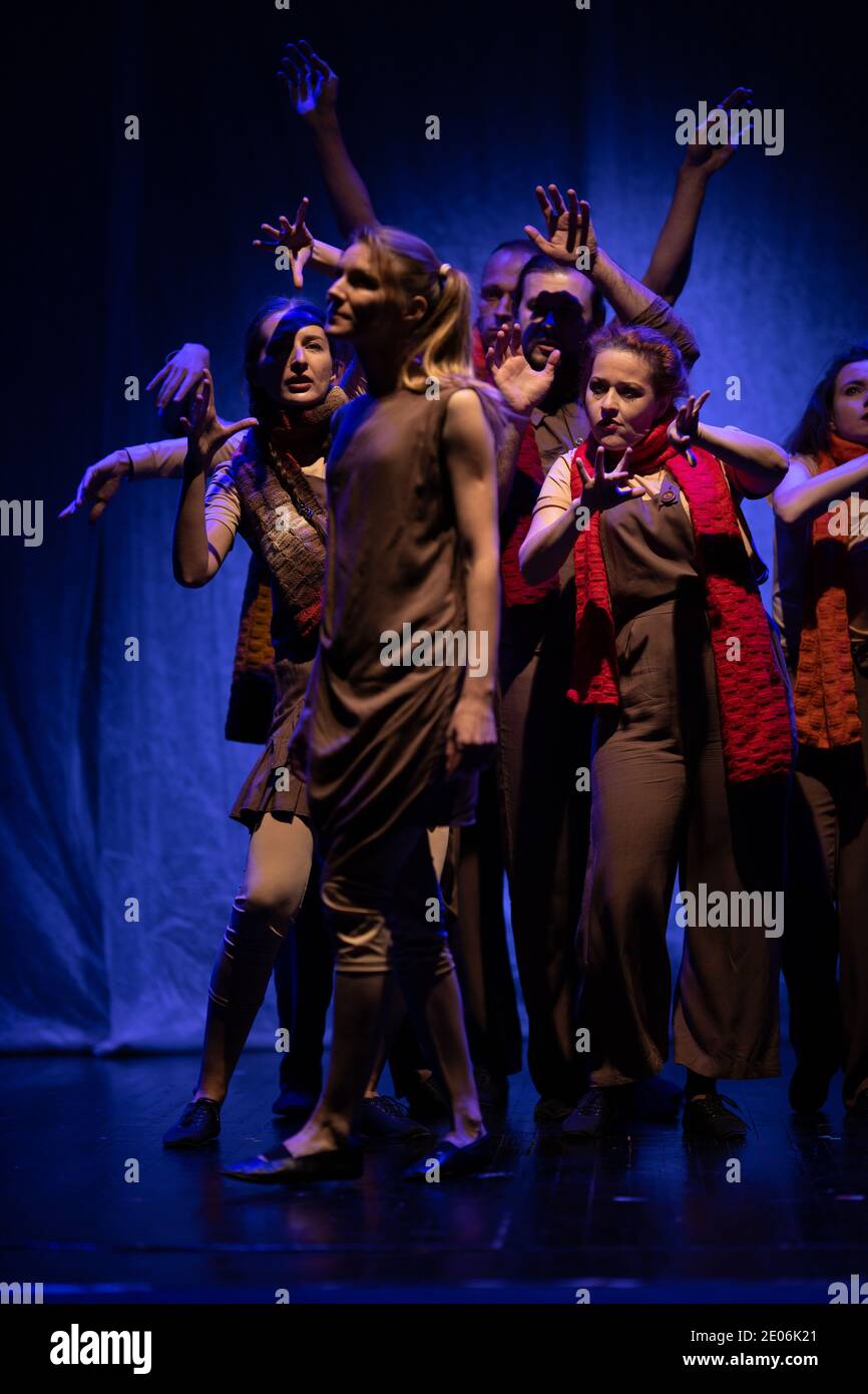 Actors and actresses play a modern lyrical performance of the theater ...