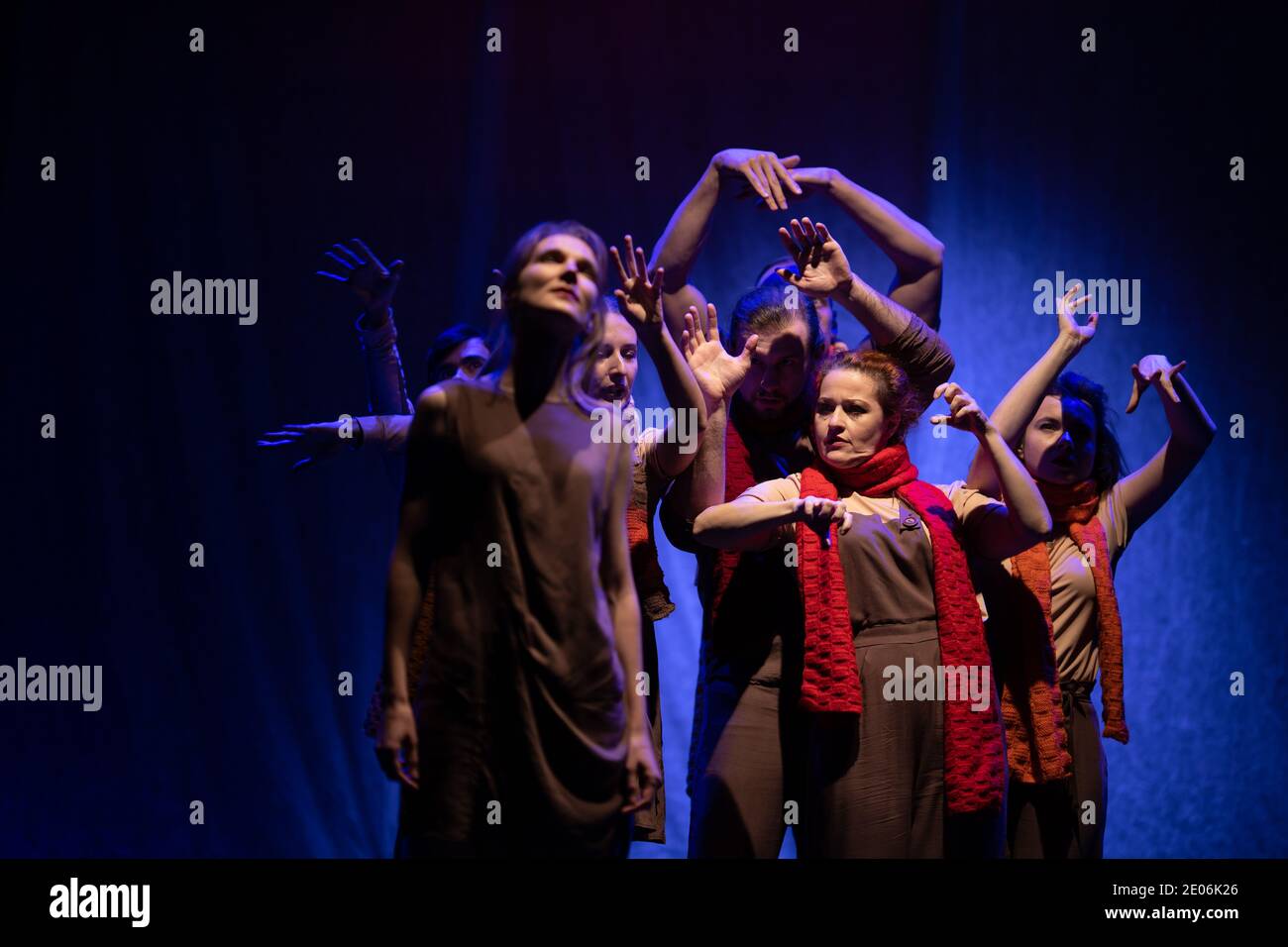 Actors and actresses play a modern lyrical performance of the theater ...