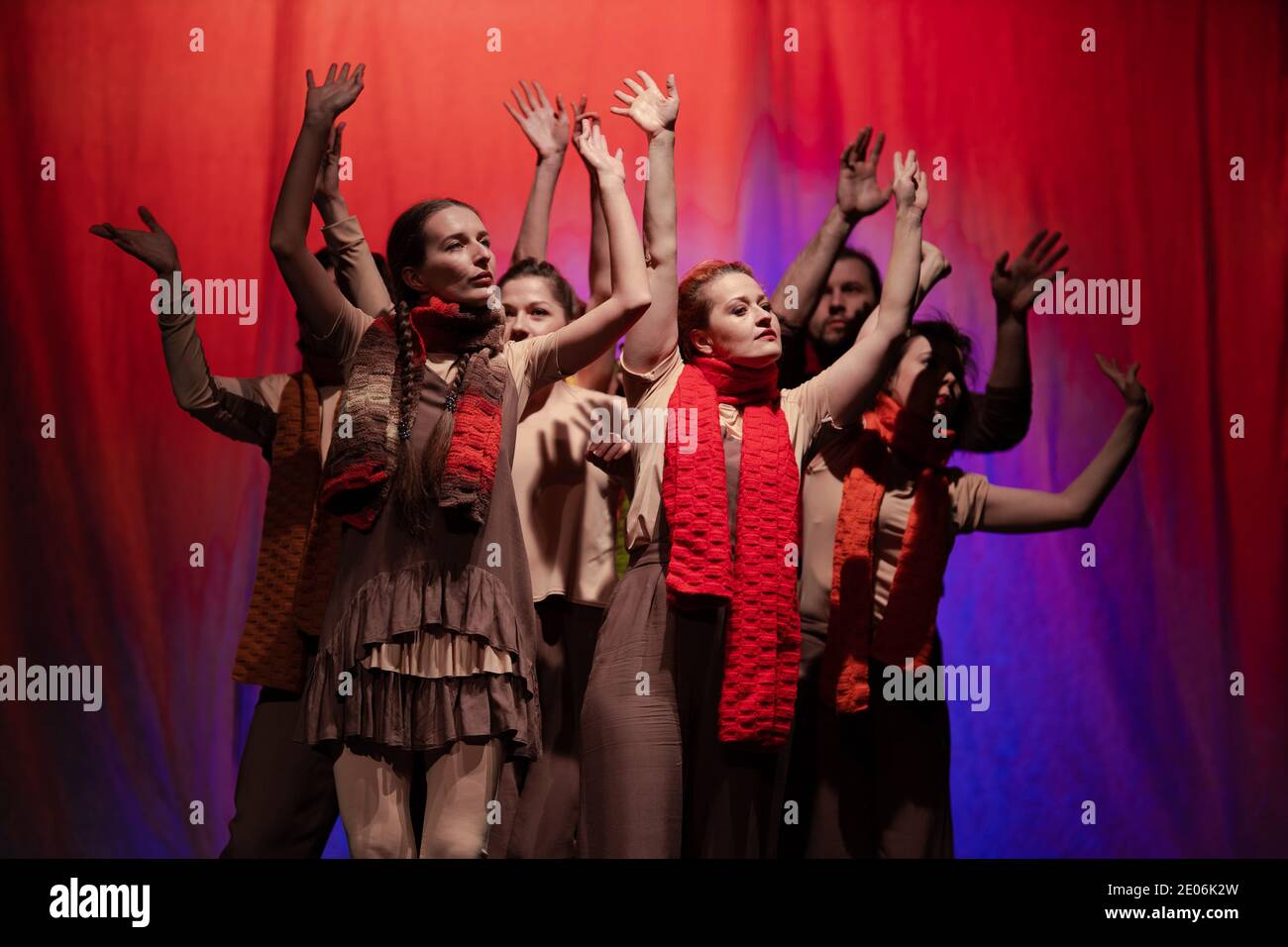 Actors and actresses play a modern lyrical performance of the theater ...