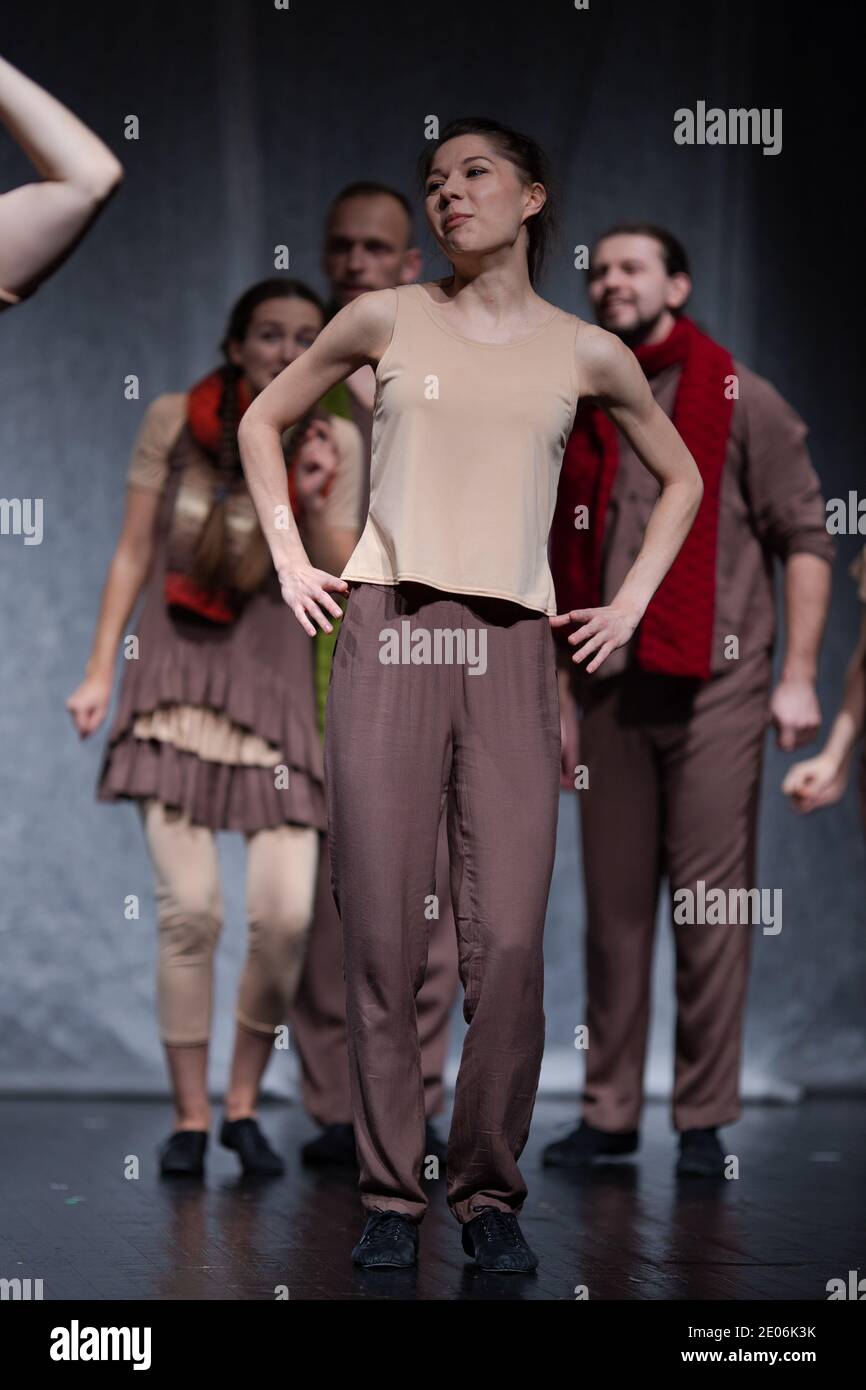 Actors and actresses play a modern lyrical performance of the theater ...
