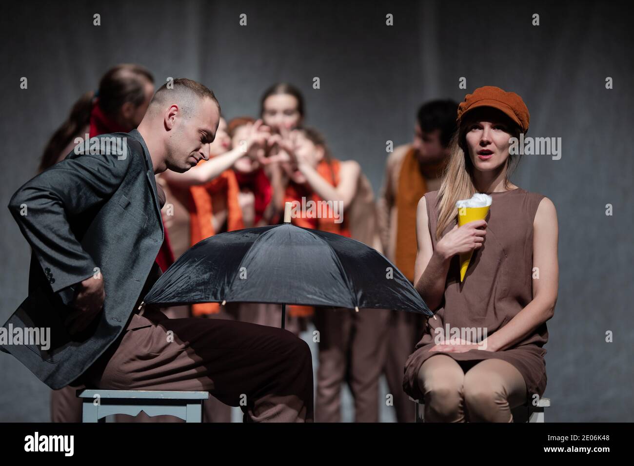 Actors and actresses play a modern lyrical performance of the theater ...