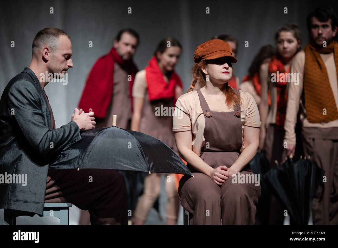 Actors and actresses play a modern lyrical performance of the theater ...