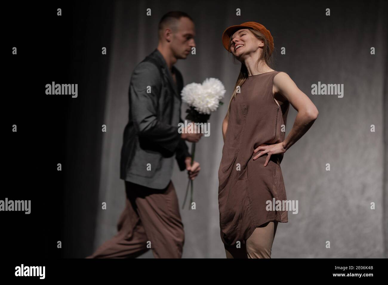 Actors and actresses play a modern lyrical performance of the theater ...