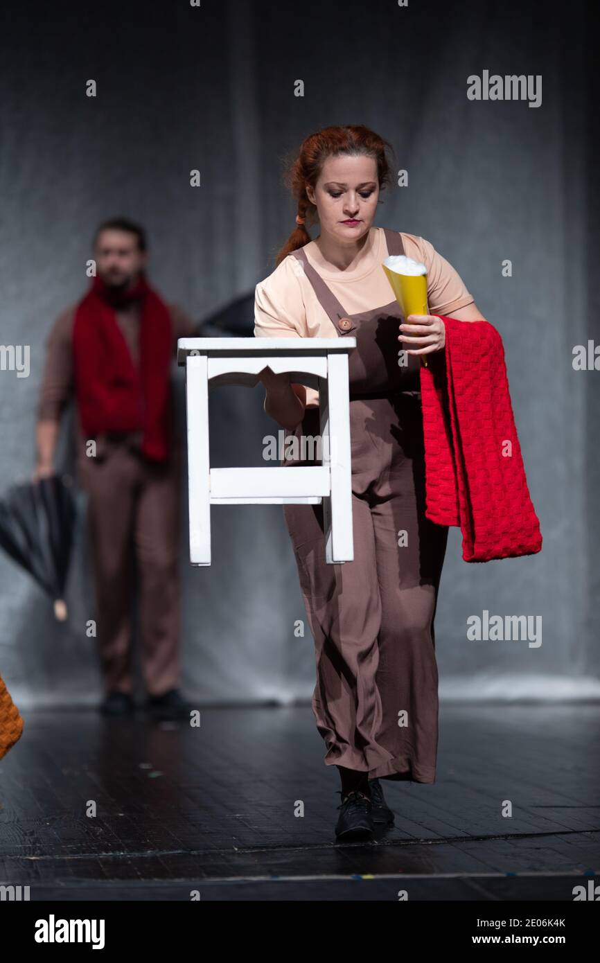 Actors and actresses play a modern lyrical performance of the theater ...