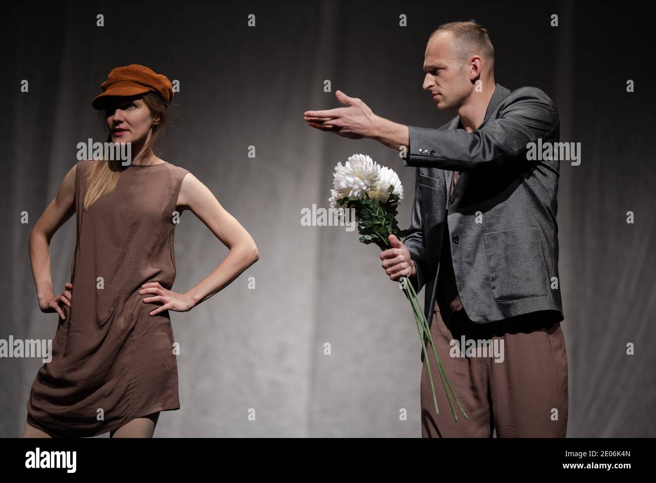 Actors and actresses play a modern lyrical performance of the theater ...