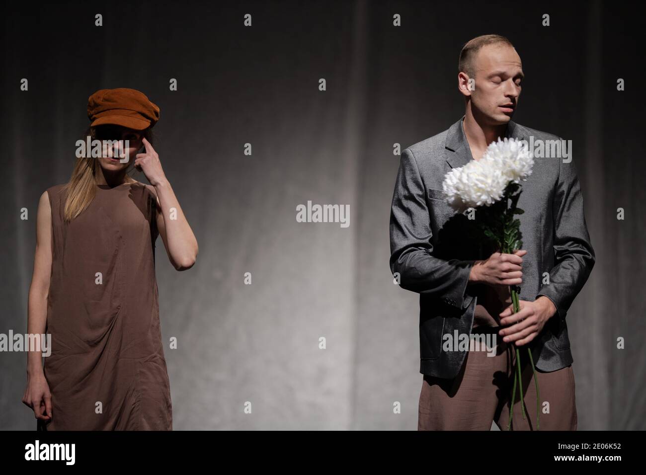 Actors and actresses play a modern lyrical performance of the theater ...