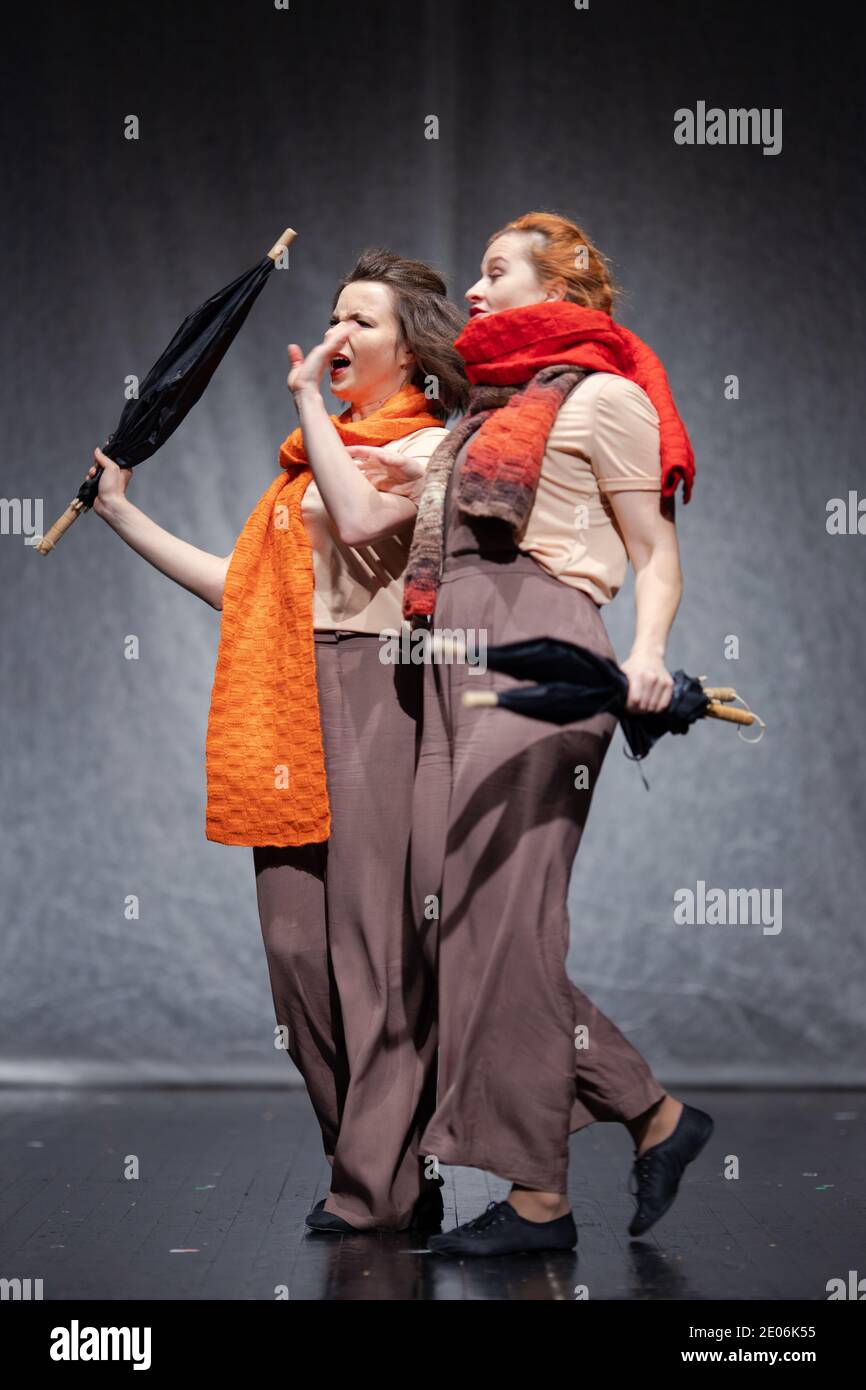 Actors and actresses play a modern lyrical performance of the theater ...