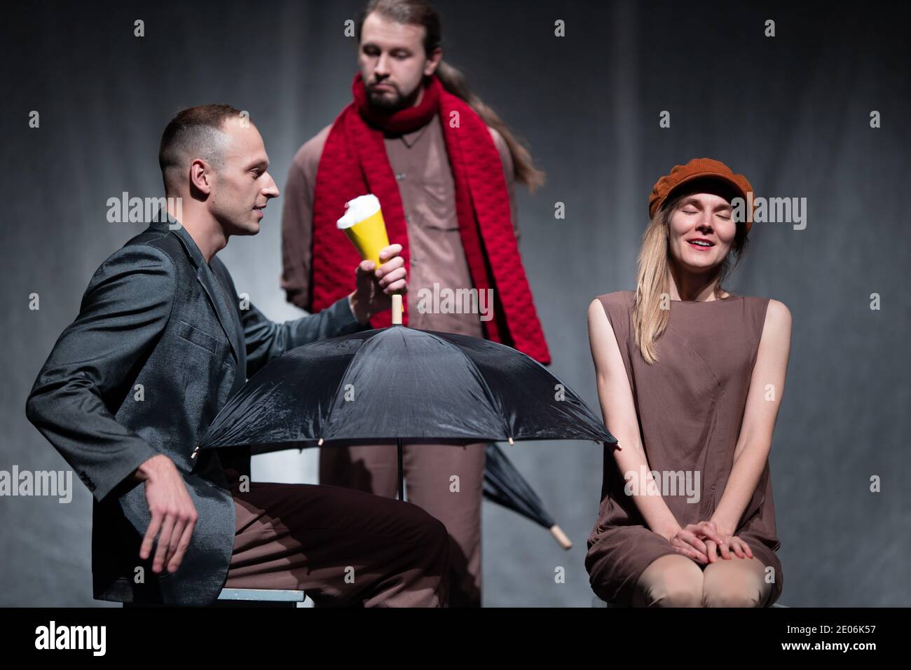 Actors and actresses play a modern lyrical performance of the theater ...