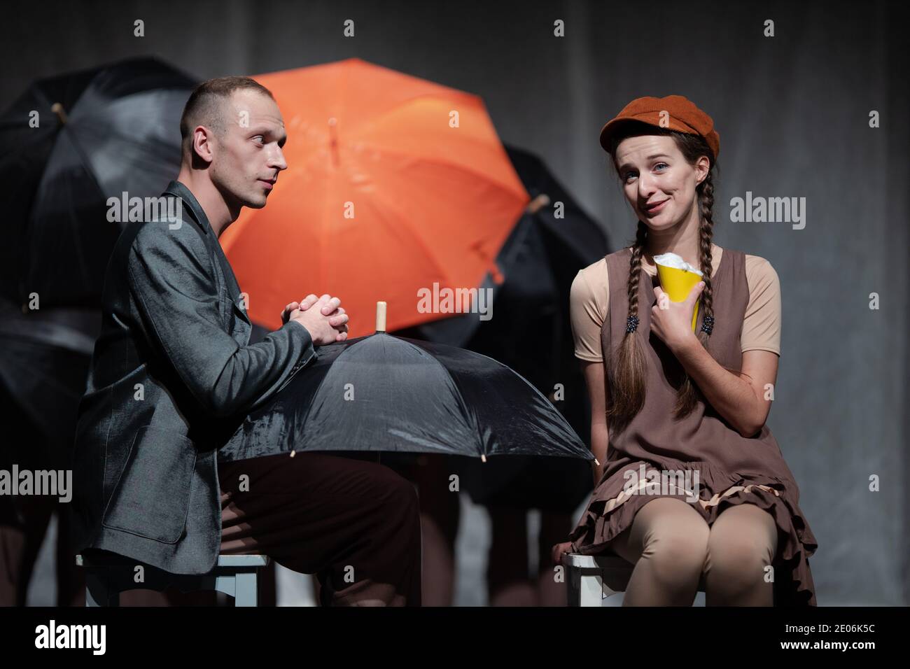 Actors and actresses play a modern lyrical performance of the theater ...