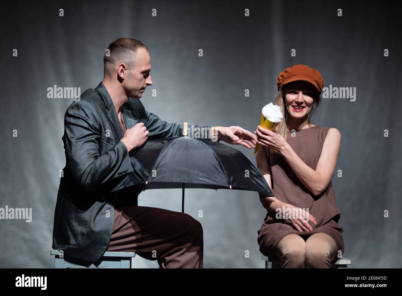 Actors and actresses play a modern lyrical performance of the theater ...