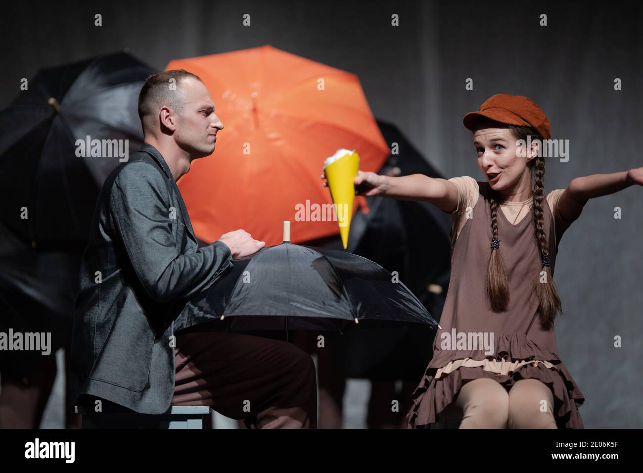Actors and actresses play a modern lyrical performance of the theater ...