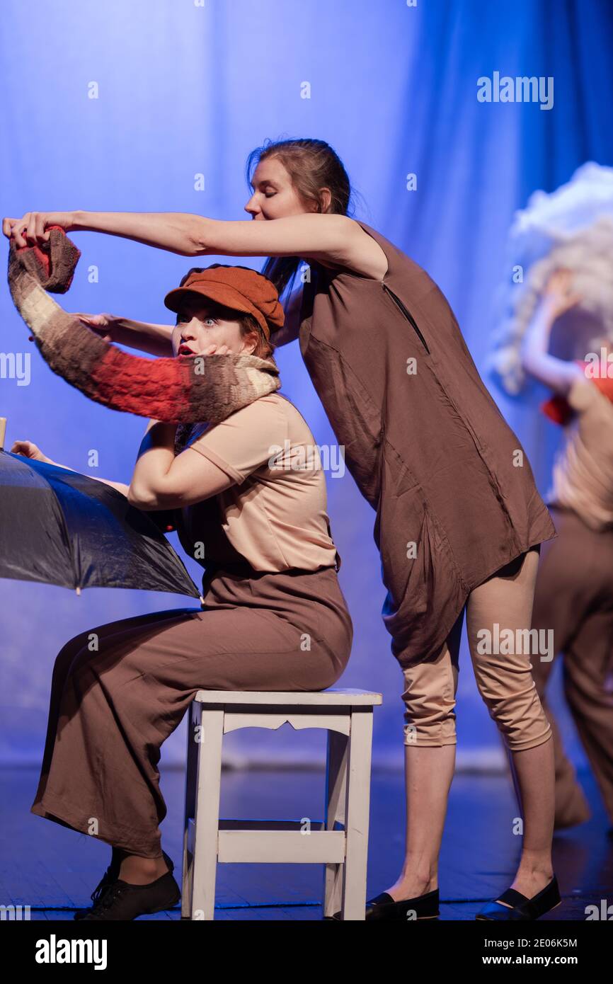 Actors and actresses play a modern lyrical performance of the theater ...