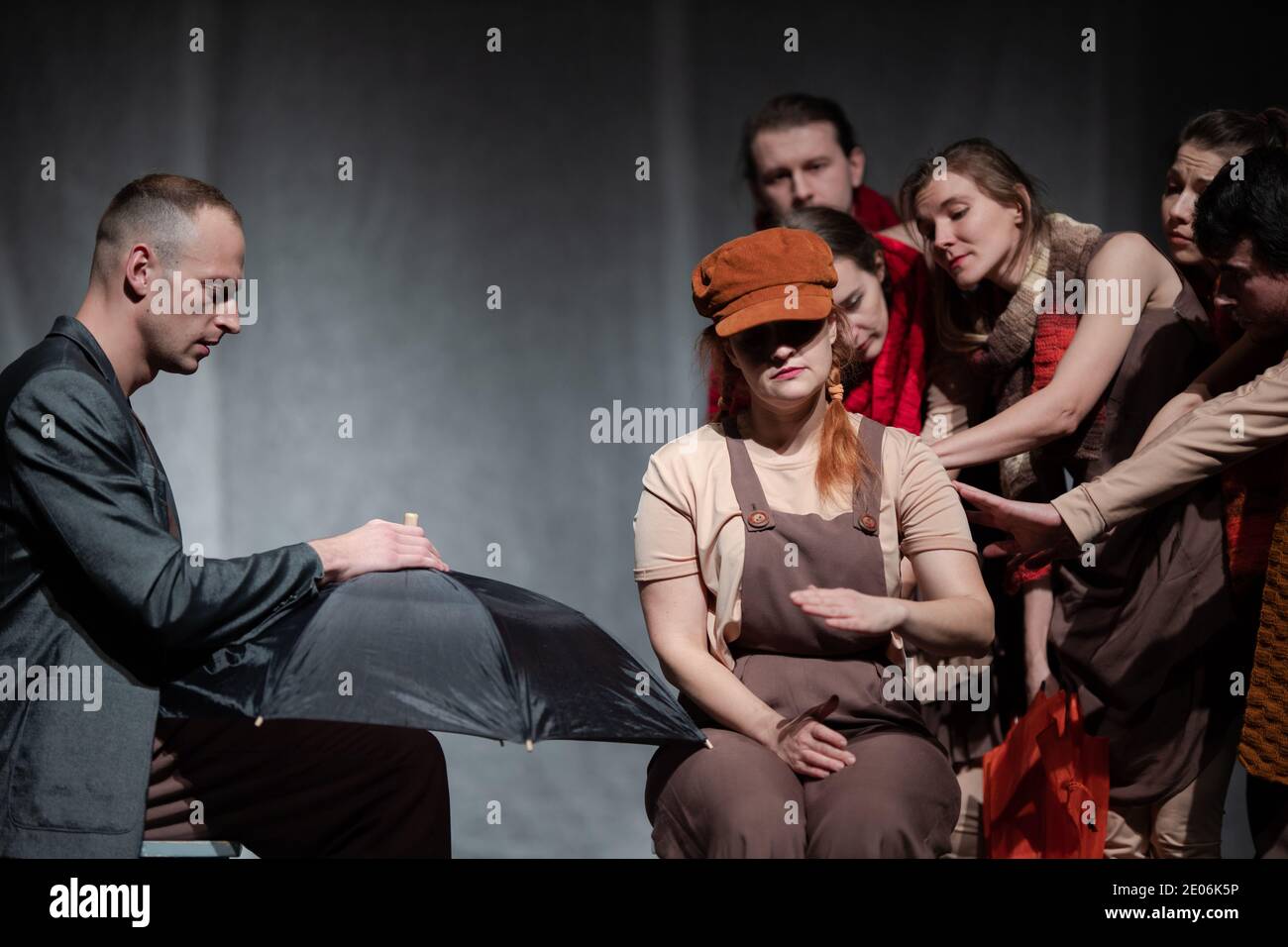 Actors and actresses play a modern lyrical performance of the theater ...