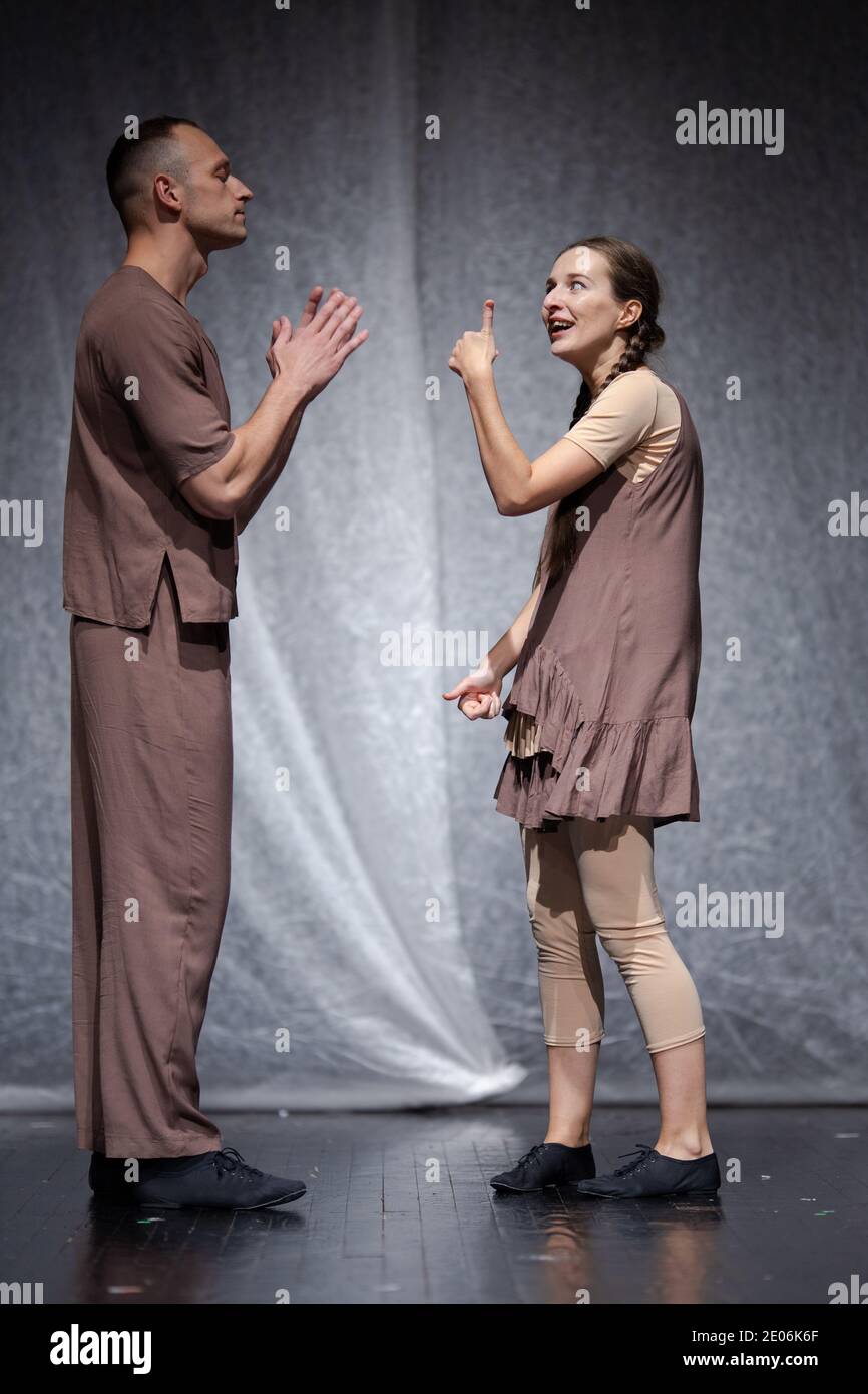 Actors and actresses play a modern lyrical performance of the theater ...