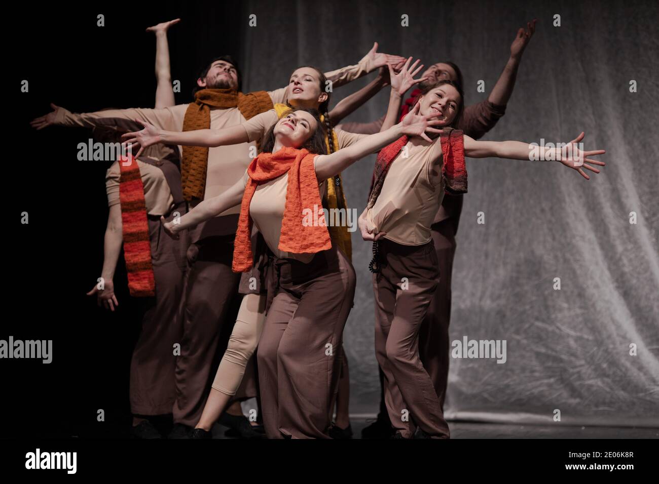 Actors and actresses play a modern lyrical performance of the theater ...