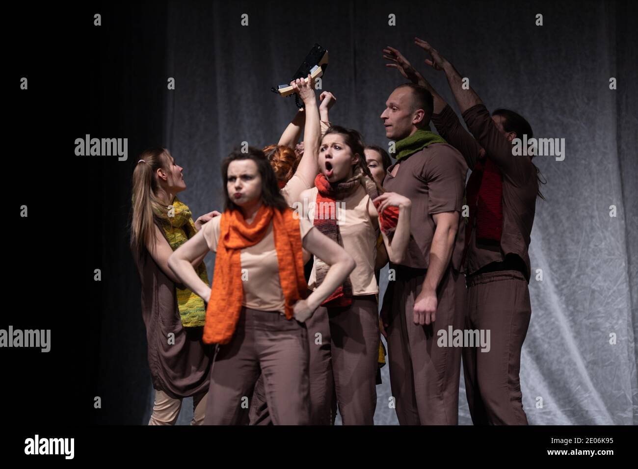 Actors and actresses play a modern lyrical performance of the theater ...