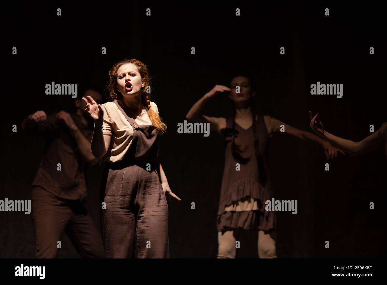 Actors and actresses play a modern lyrical performance of the theater ...