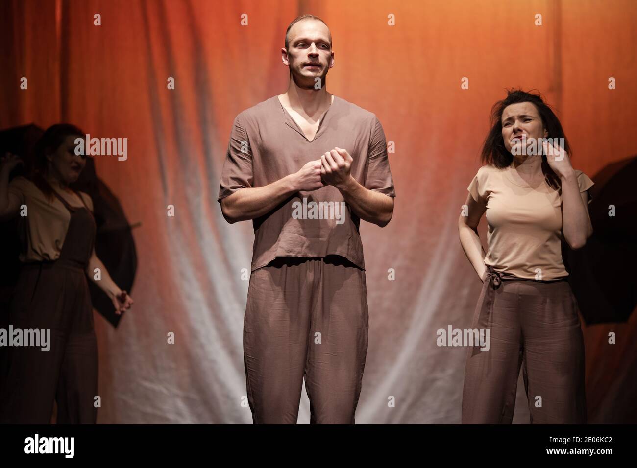 Actors and actresses play a modern lyrical performance of the theater ...