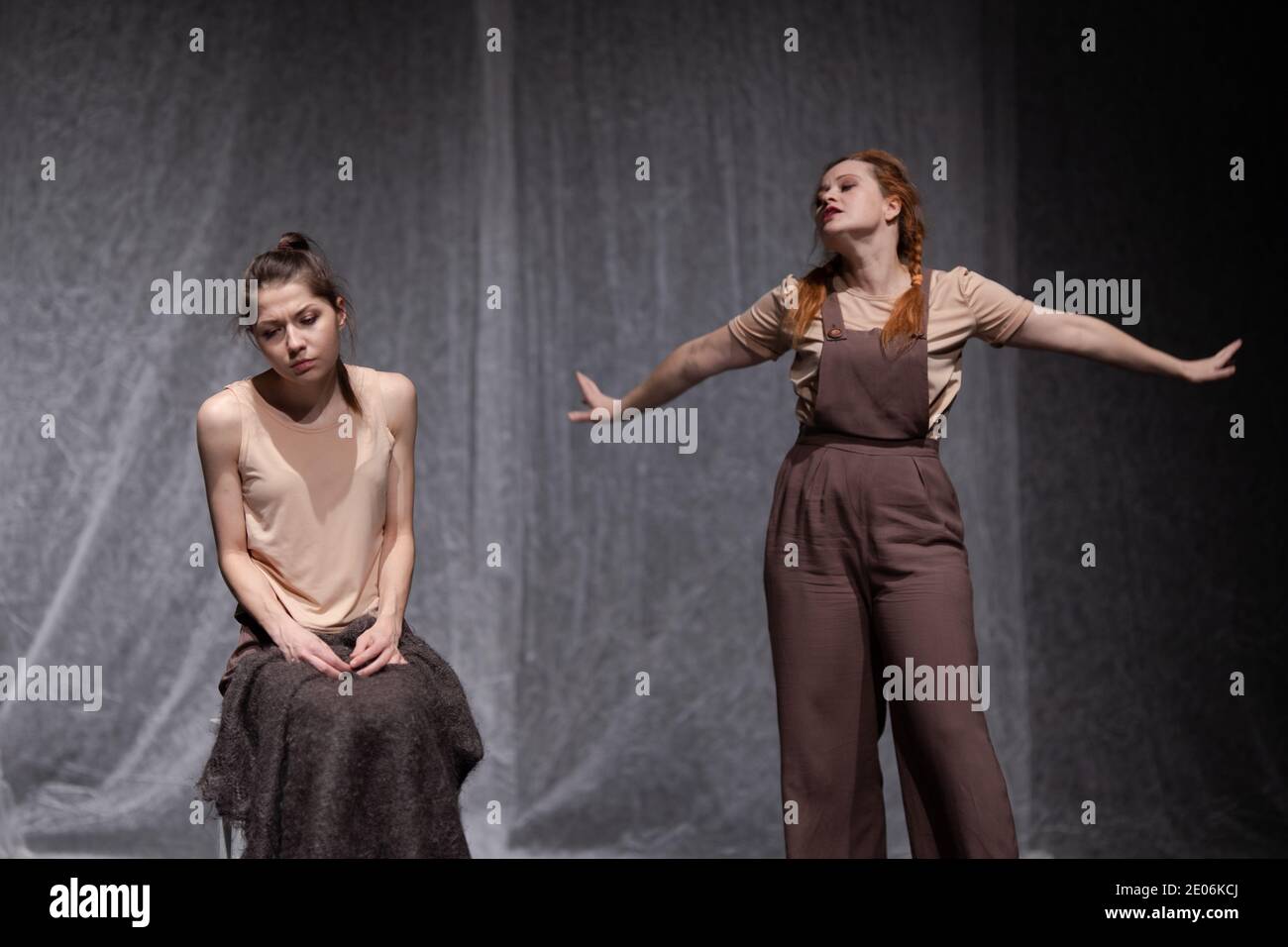 Actors and actresses play a modern lyrical performance of the theater ...