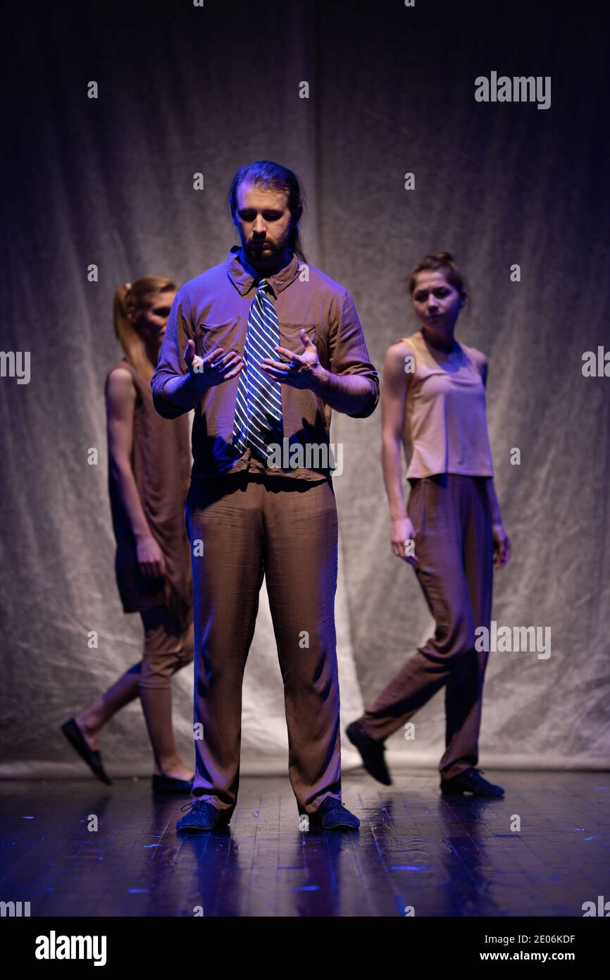 Actors and actresses play a modern lyrical performance of the theater ...