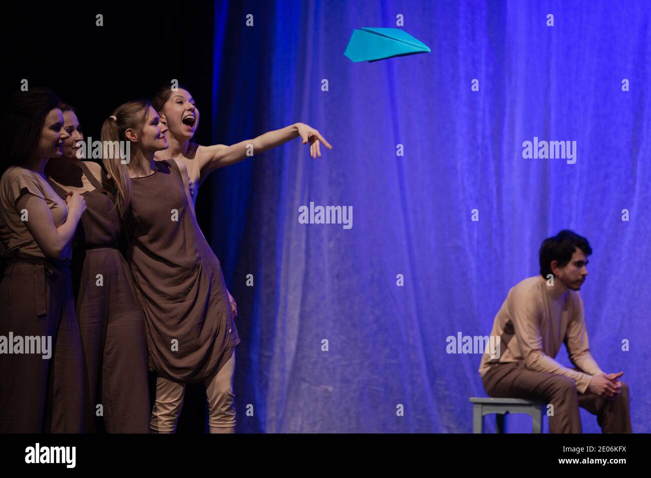 Actors and actresses play a modern lyrical performance of the theater ...