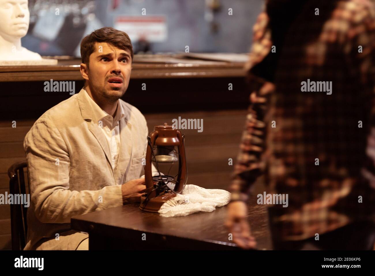 Actors and actresses play a modern interactive performance show in a ...