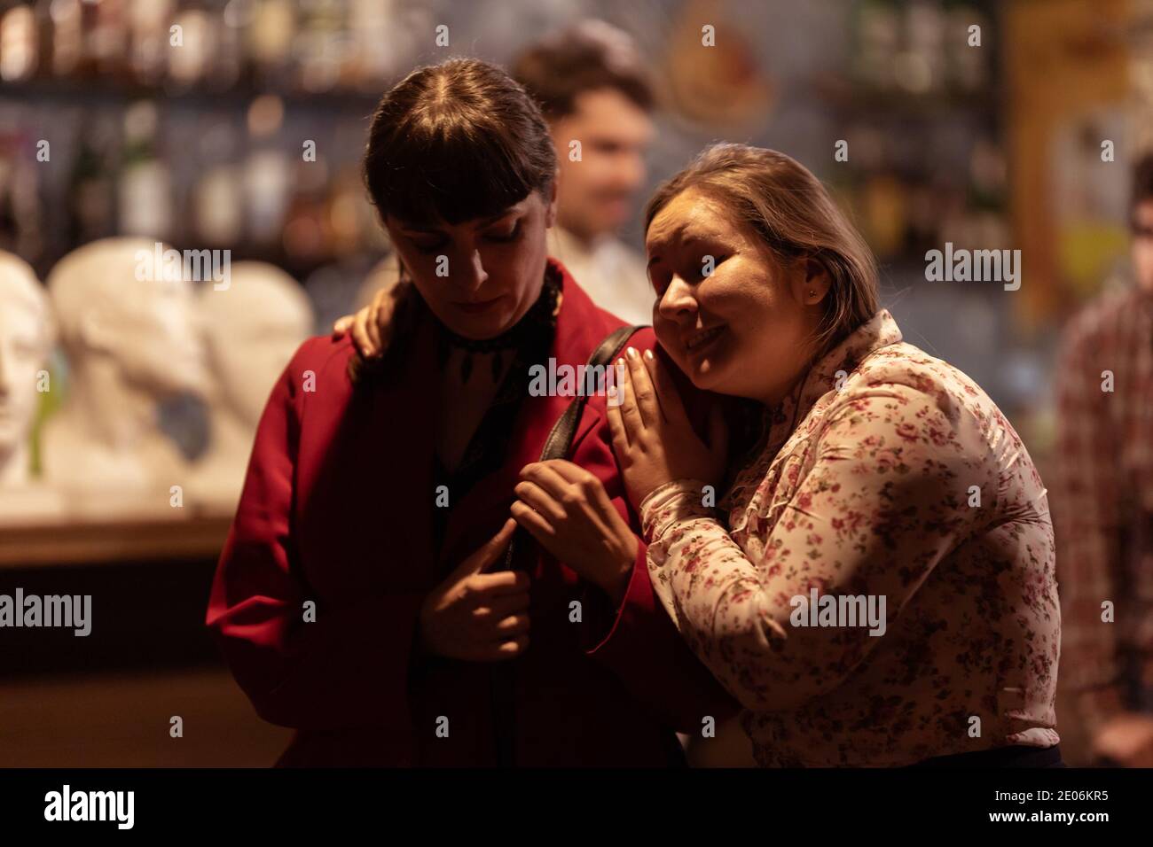 Actors and actresses play a modern interactive performance show in a ...