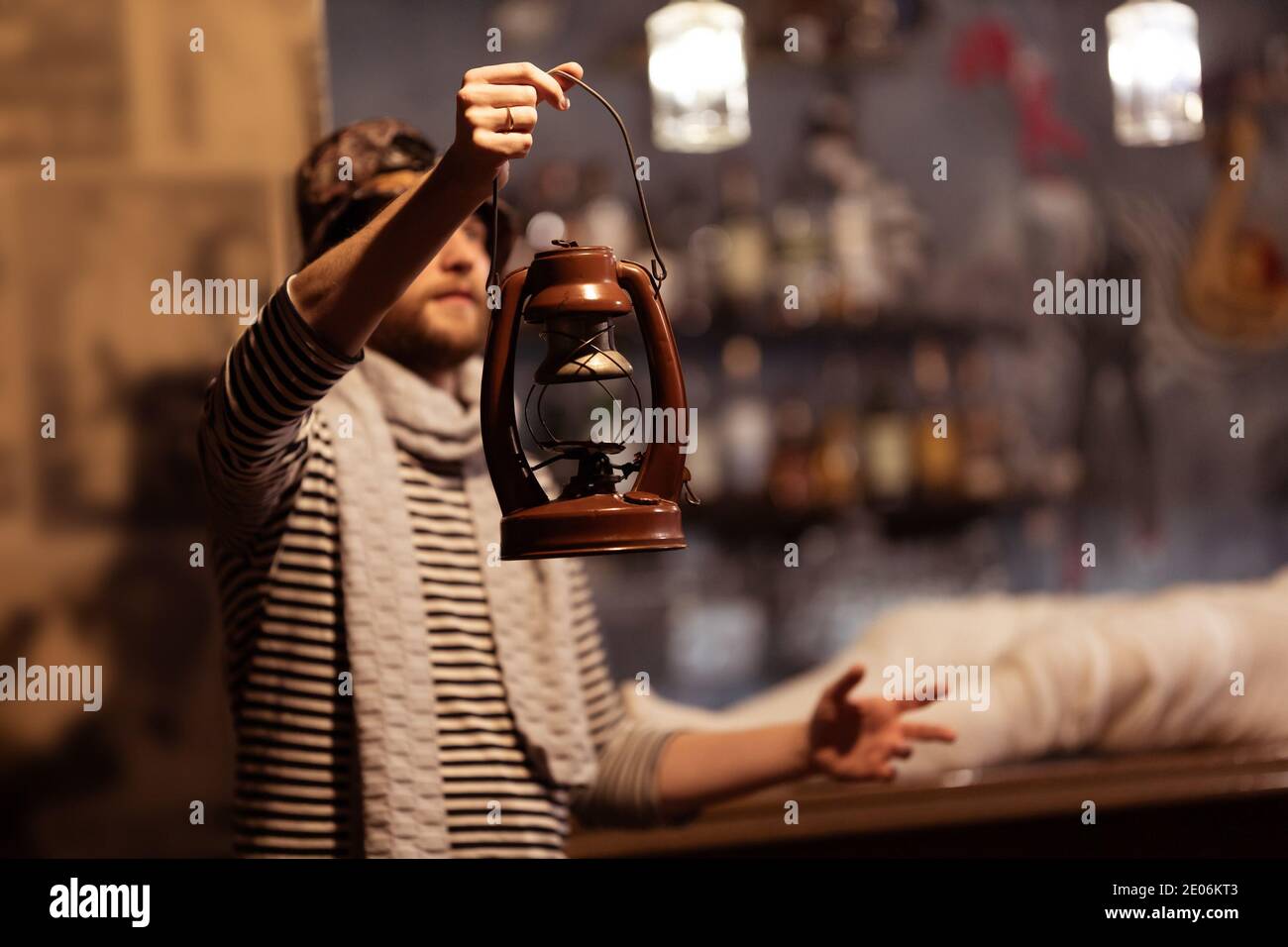Actors and actresses play a modern interactive performance show in a ...