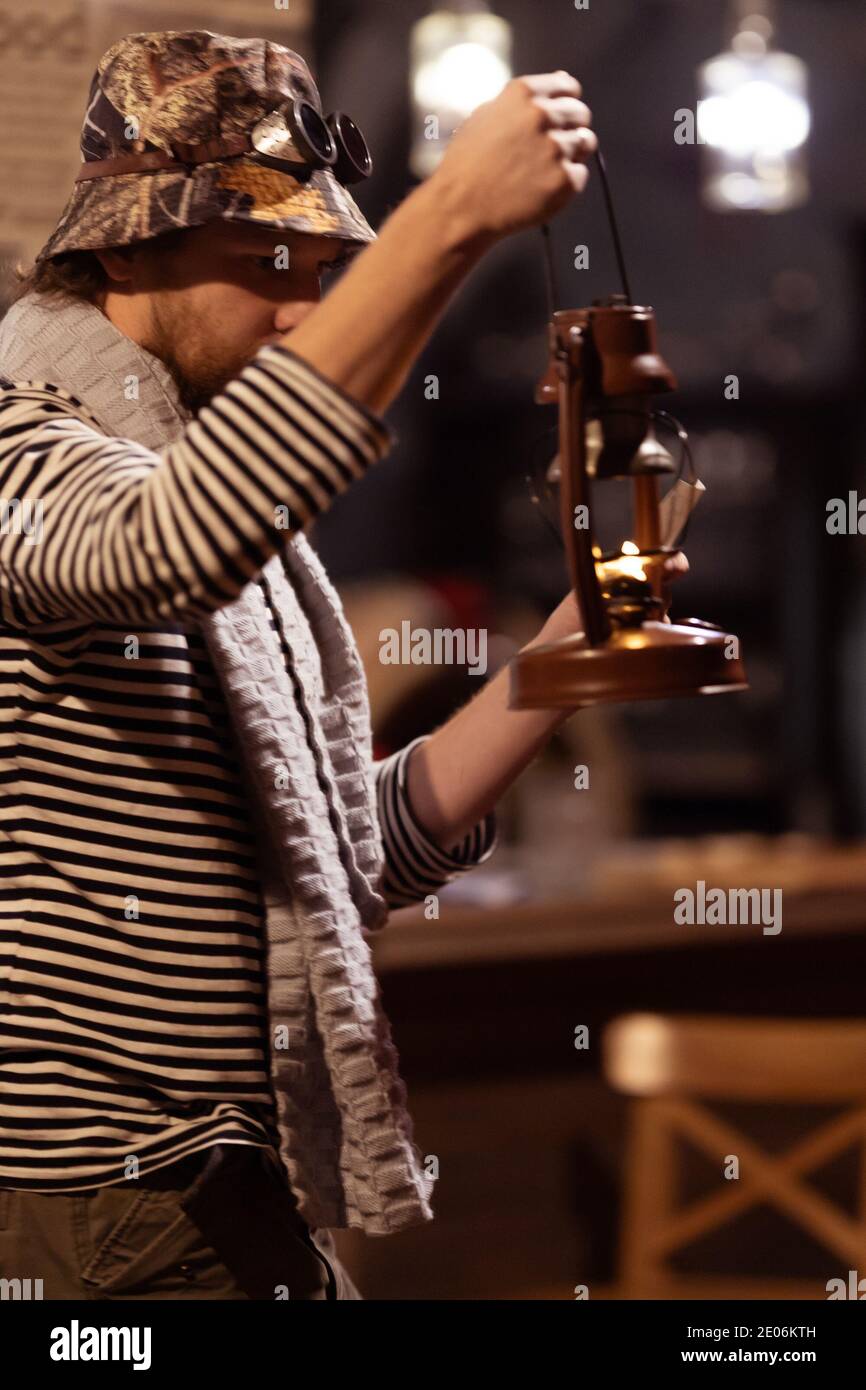 Actors and actresses play a modern interactive performance show in a ...