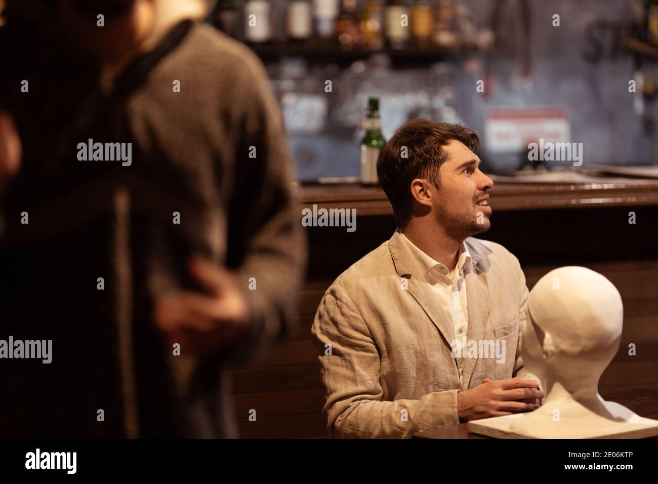 Actors and actresses play a modern interactive performance show in a ...