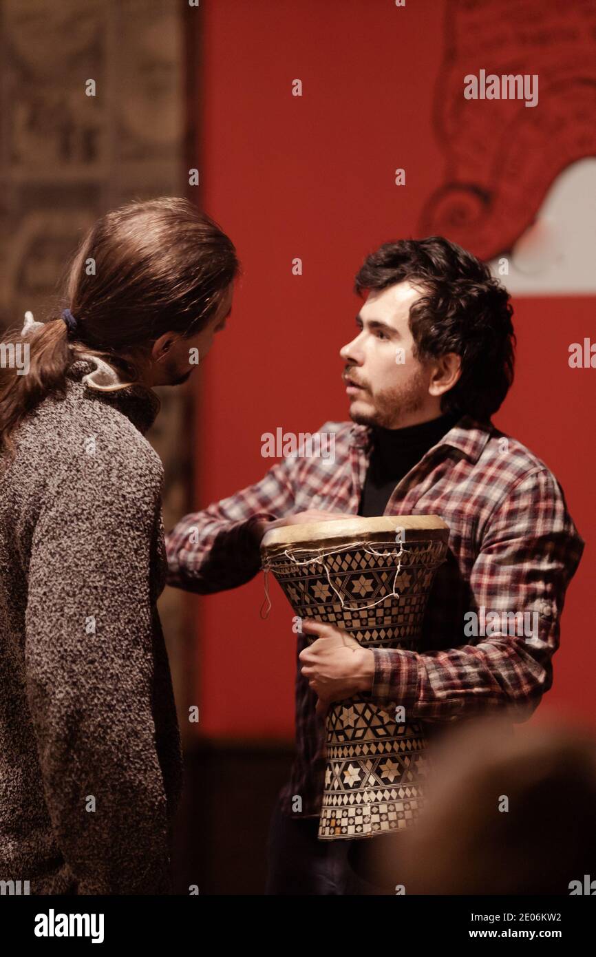 Actors and actresses play a modern interactive performance show in a ...