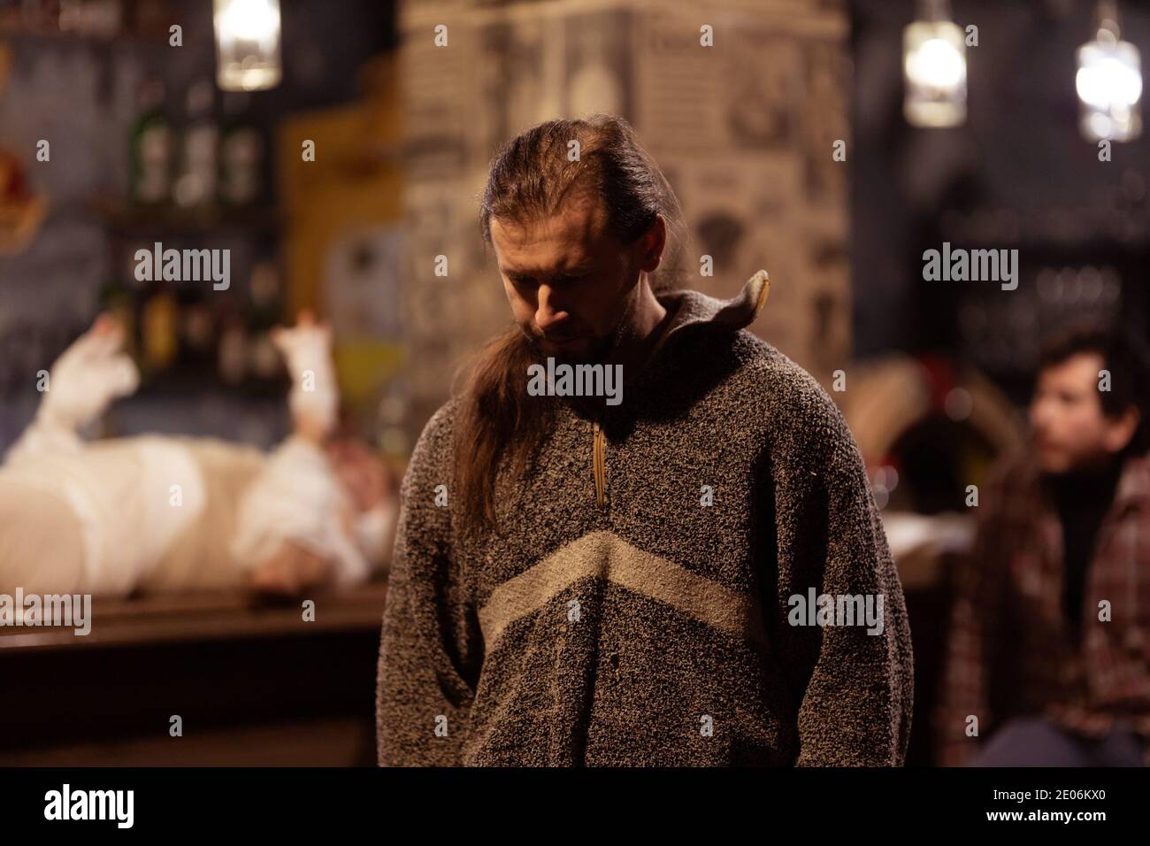 Actors and actresses play a modern interactive performance show in a ...