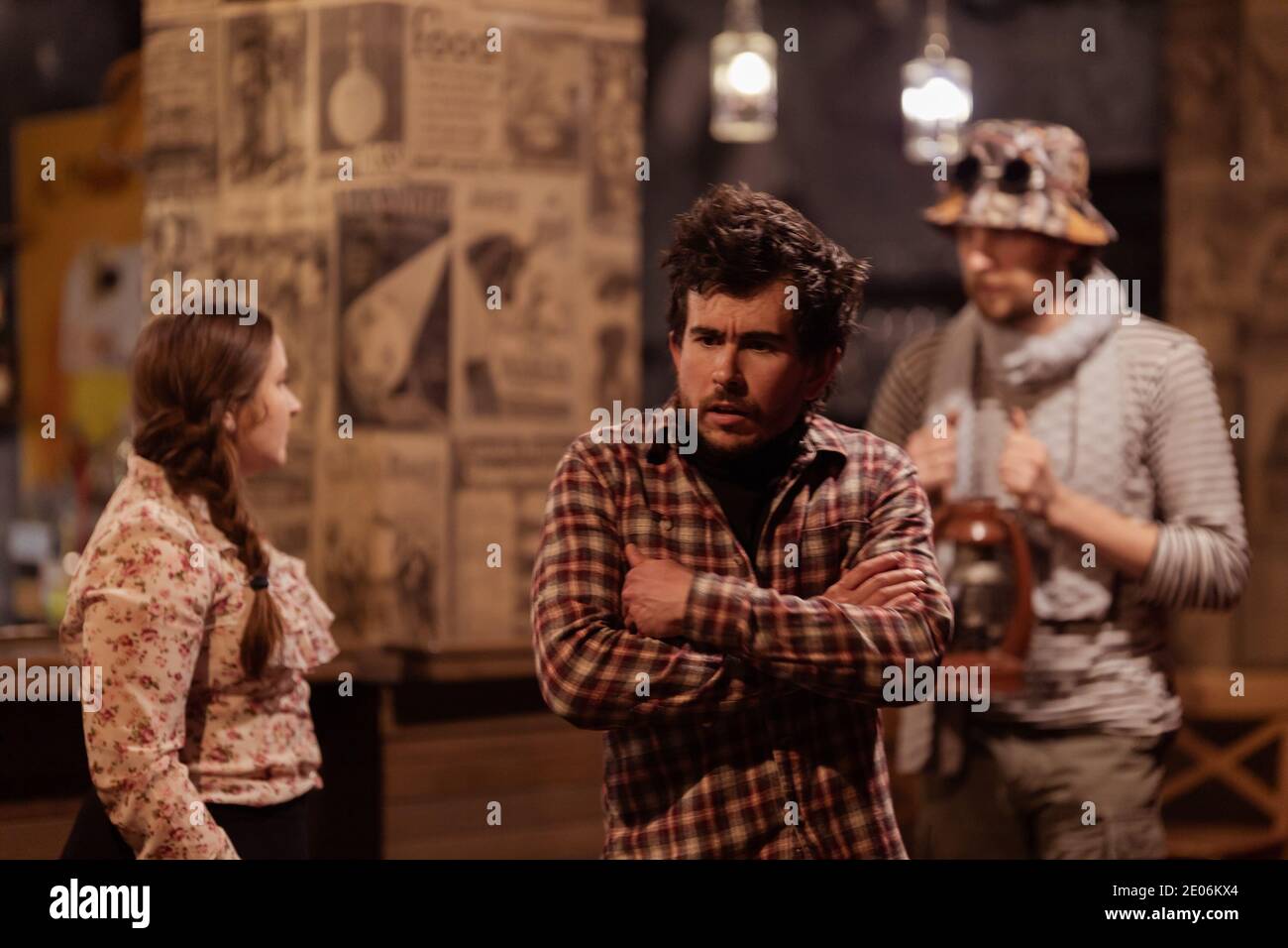 Actors and actresses play a modern interactive performance show in a ...