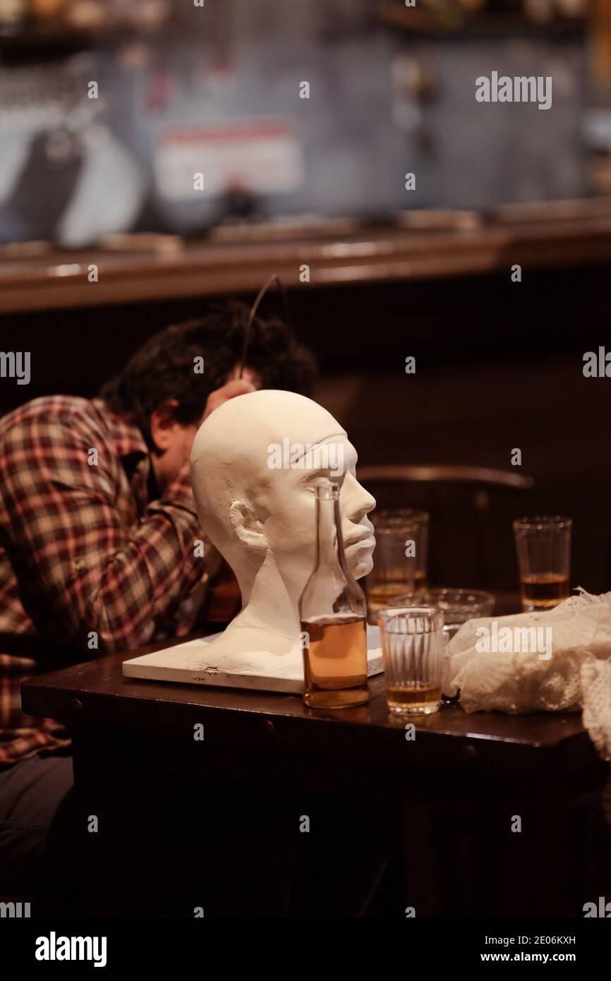 Actors and actresses play a modern interactive performance show in a ...