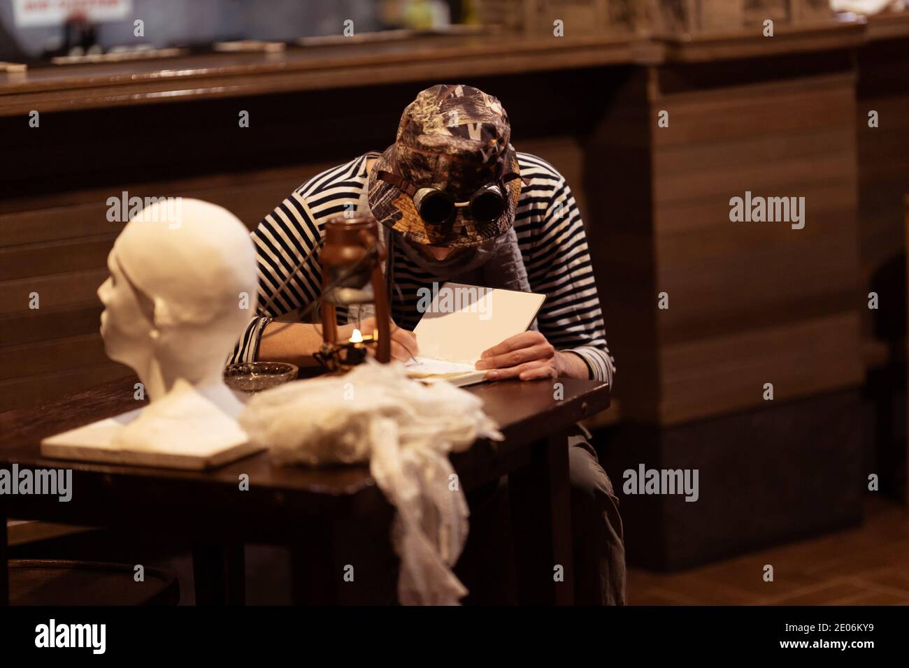 Actors and actresses play a modern interactive performance show in a ...