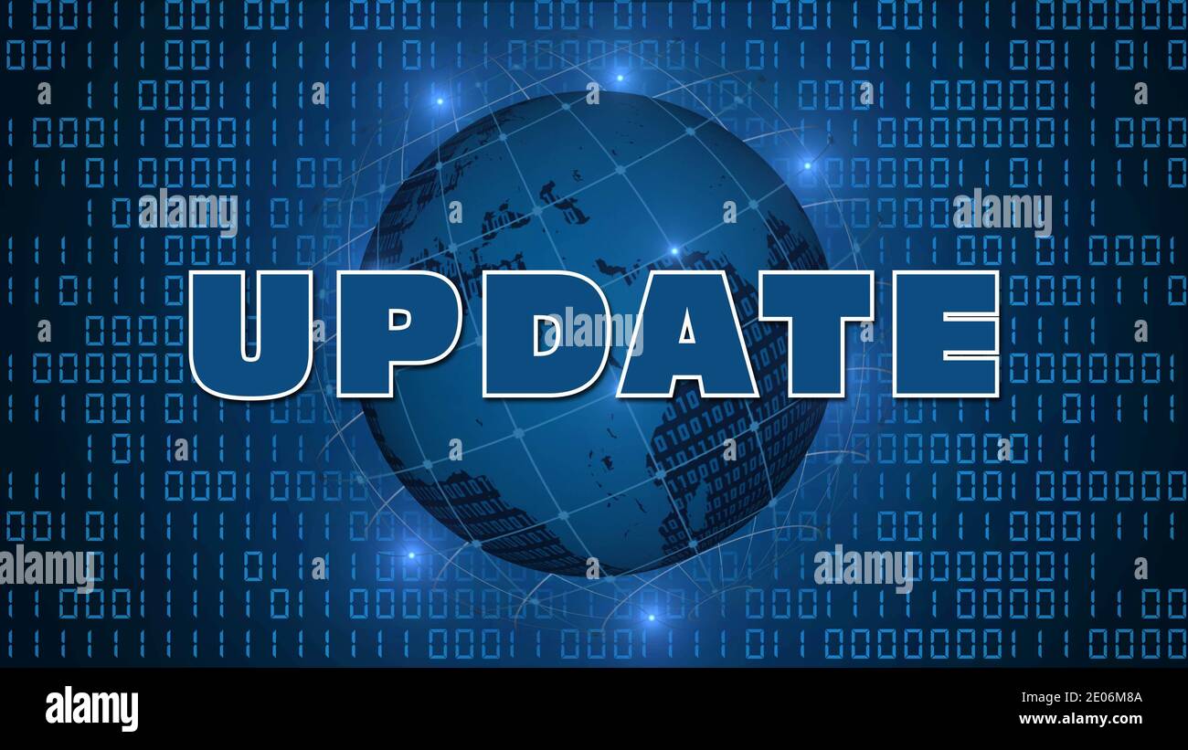 UPDATE - blue lettering in front of earth globe with satellite grid on ...