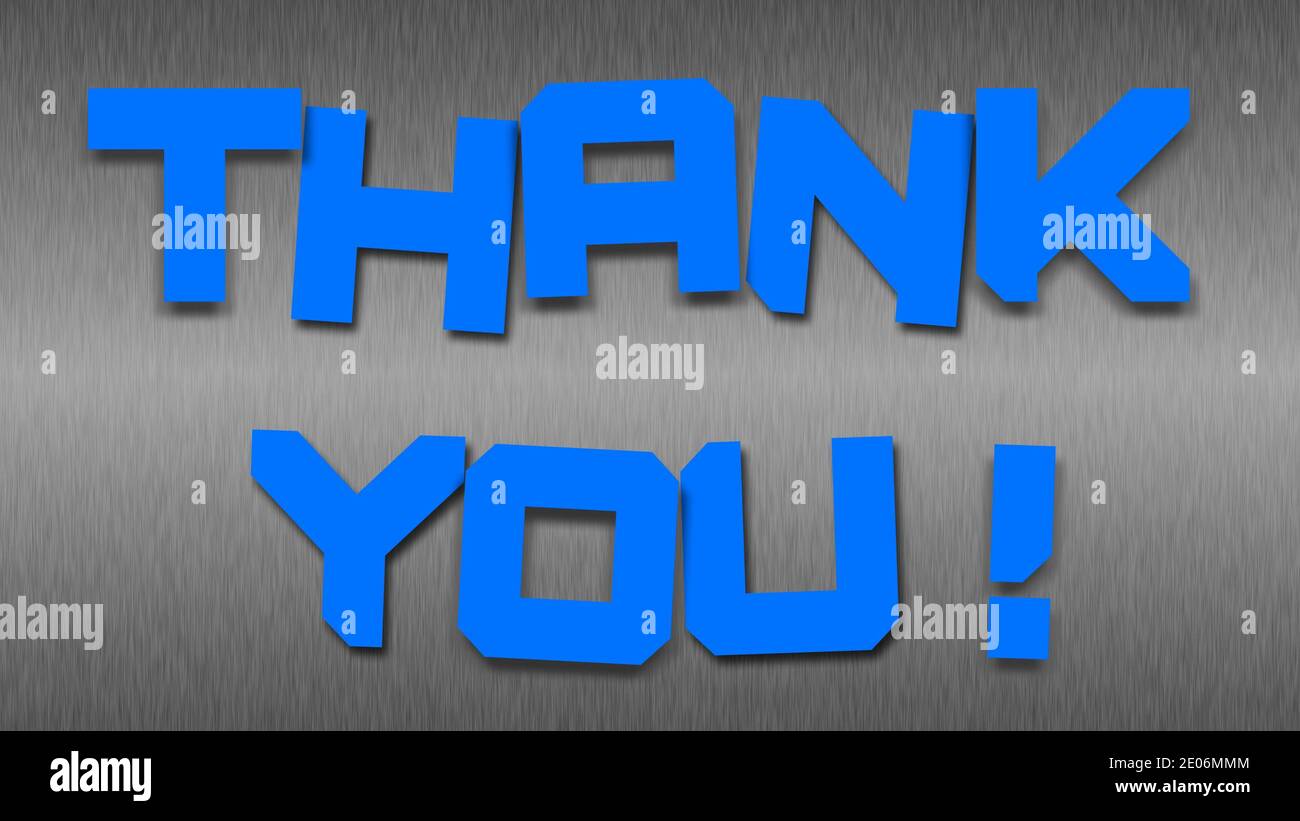 THANK YOU - blue lettering on metallic silver background - 3D ...