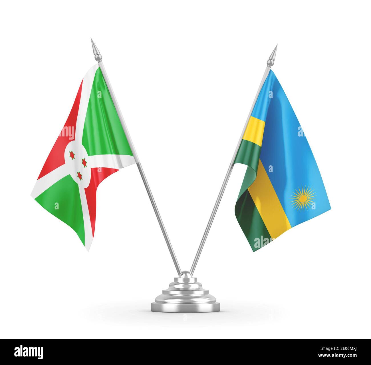 Rwanda and Burundi table flags isolated on white background 3D ...