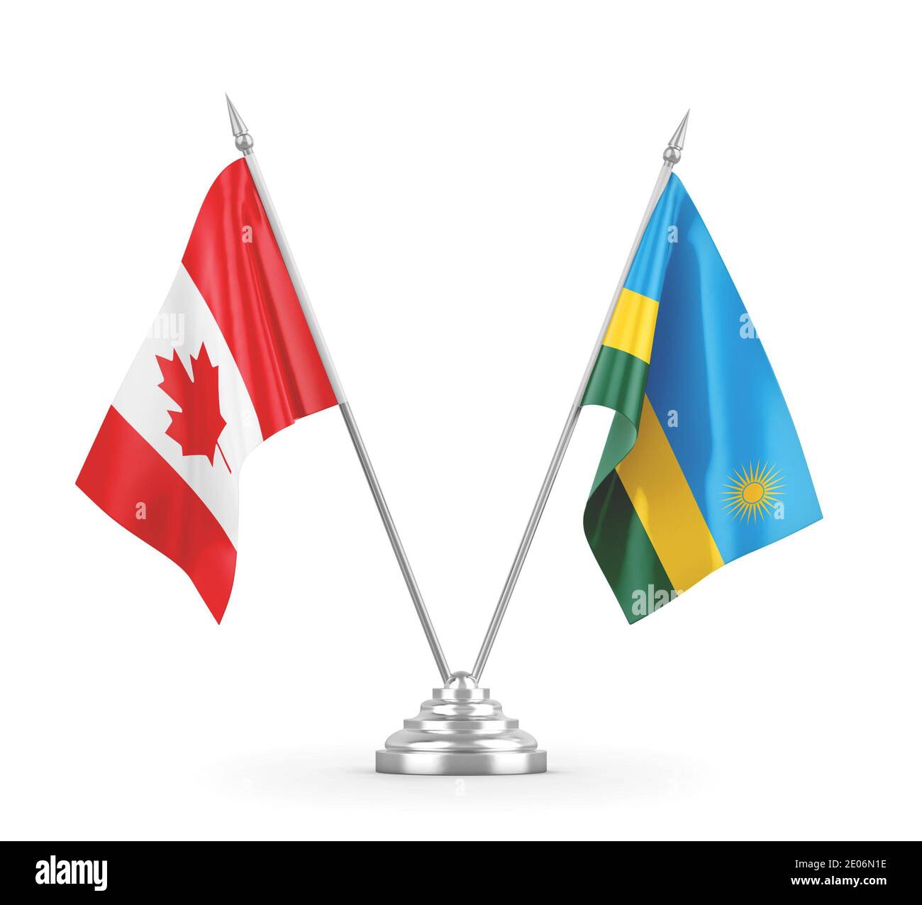 Rwanda and Canada table flags isolated on white background 3D rendering ...