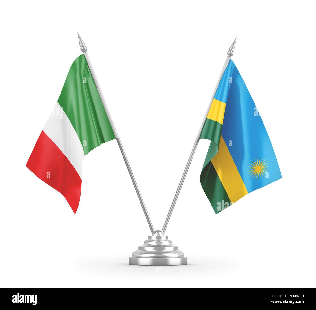 Rwanda and Italy table flags isolated on white background 3D rendering ...