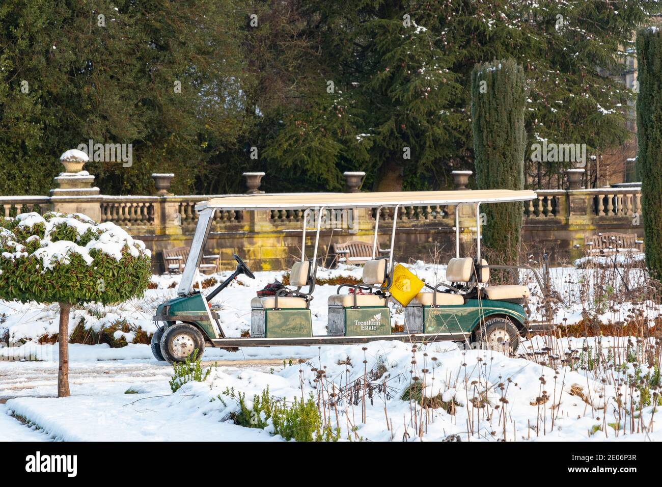 electric passenger assistance vehicle in snow scene at Trentham Gardens ...