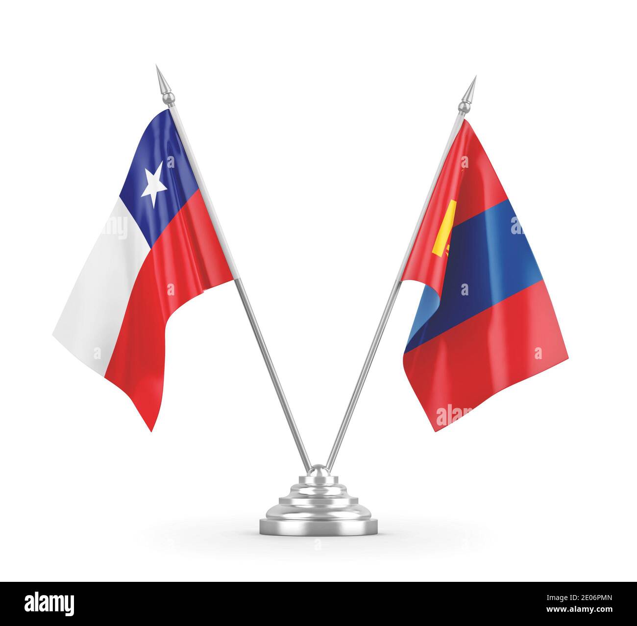 Mongolia and Chile table flags isolated on white background 3D ...