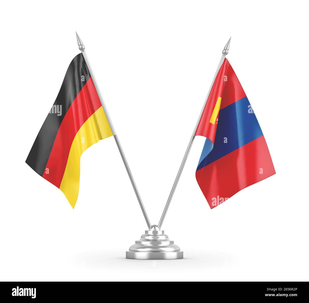 Mongolia and Germany table flags isolated on white background 3D ...