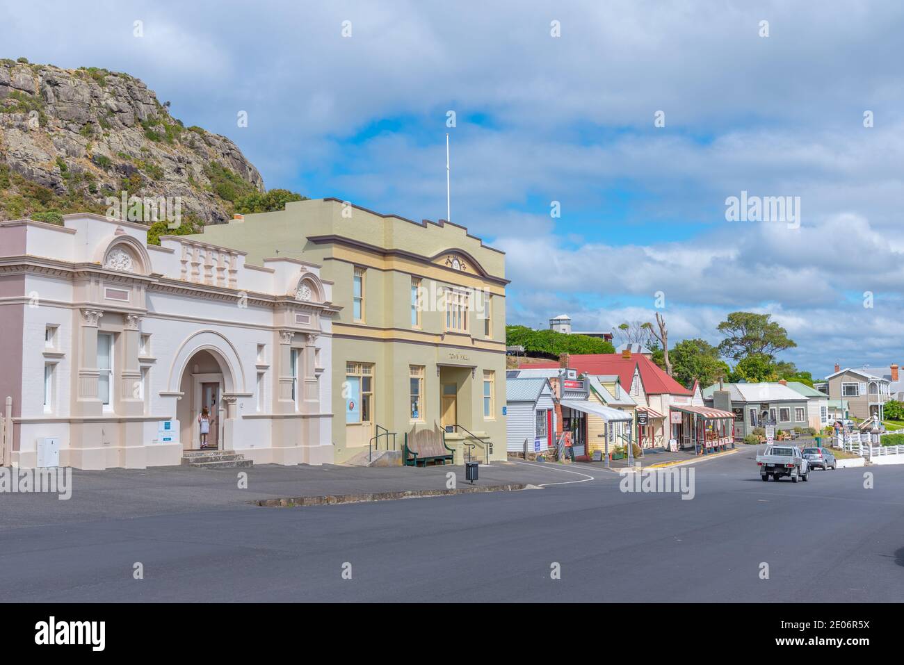 STANLEY, AUSTRALIA, FEBRUARY 28, 2020: Colorful houses in the center of ...