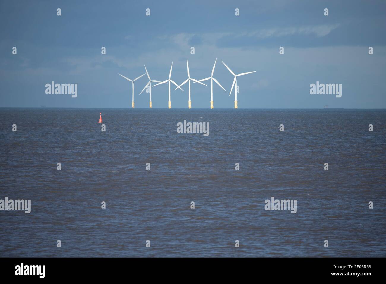 Gwynt-y-Môr offshore wind farm turbines, North Wales coast Stock Photo ...