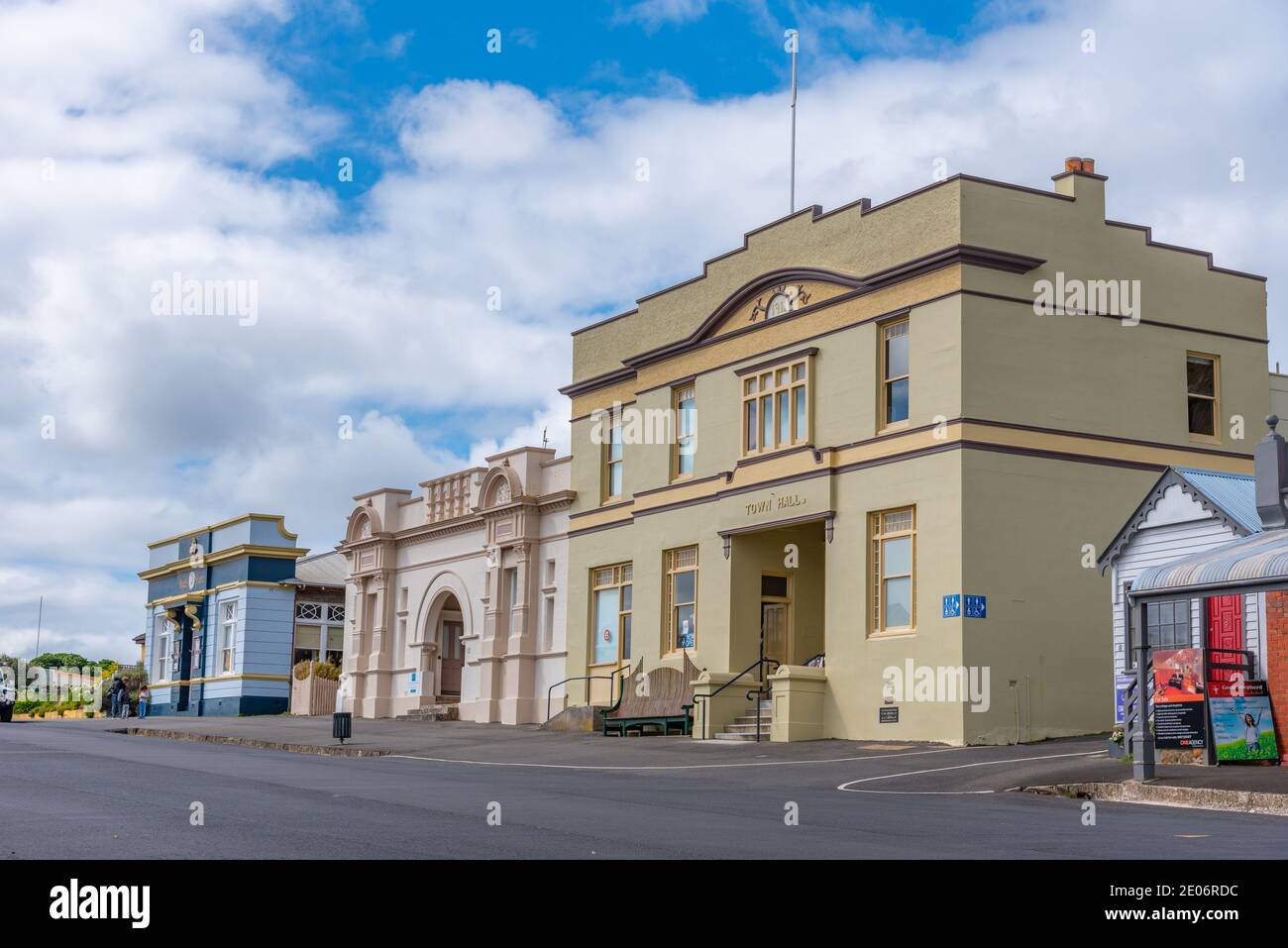 STANLEY, AUSTRALIA, FEBRUARY 28, 2020: Colorful houses in the center of ...