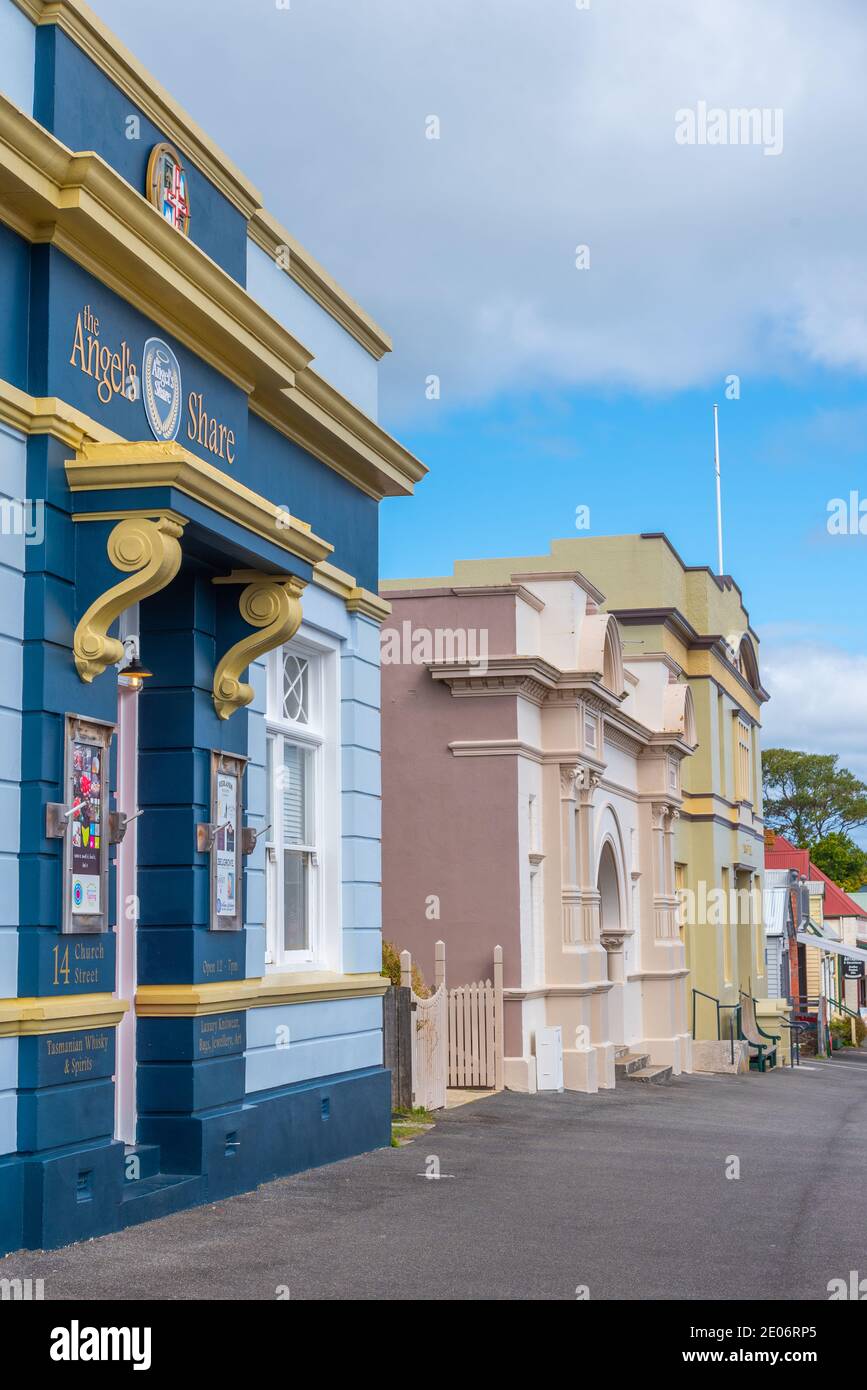 STANLEY, AUSTRALIA, FEBRUARY 28, 2020: Colorful houses in the center of ...